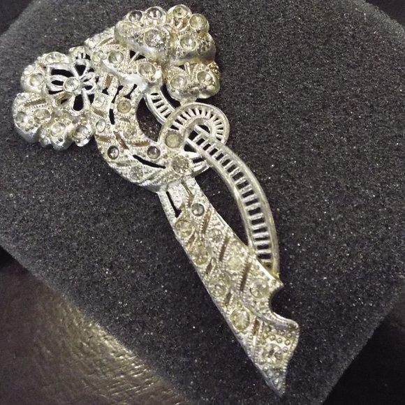 Jewelry | Antique 189 Pot Metal Crystals Flowers Ribbon Swag Pin 75 ...